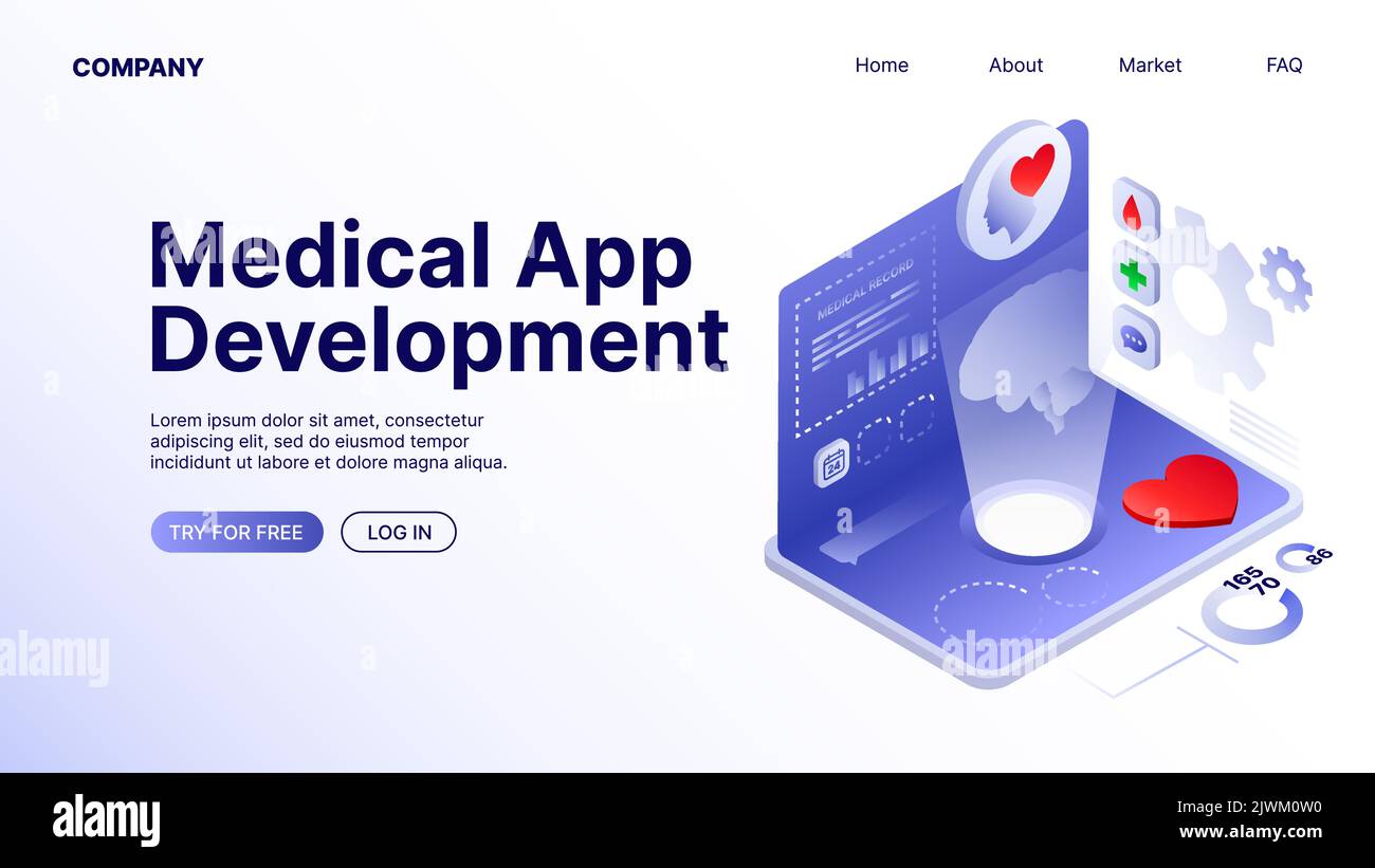 Medical App Development Web Banner. Landing Page Template. Vector ...