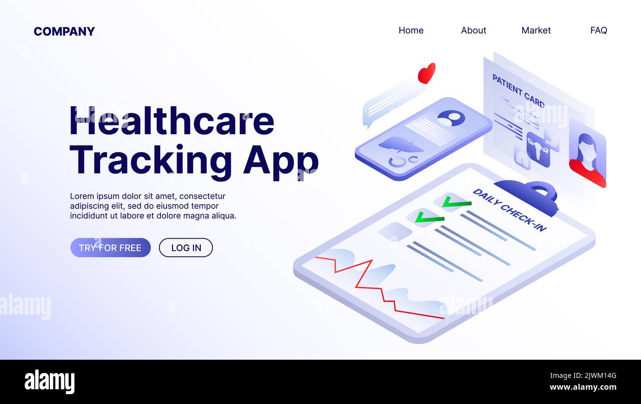 Healthcare Tracking App. Web Landing Page Template. . Vector ...