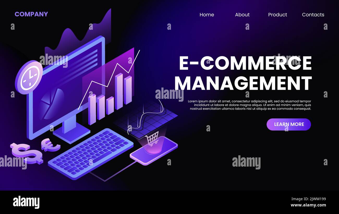 E-Commerce Management Horizontal Banner. WebPage Template. Vector ...