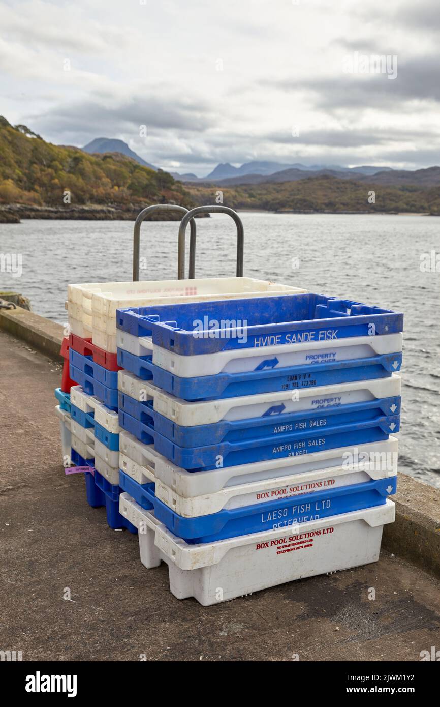 Blue and white storage boxes for fish crab, lobster and other catch ...