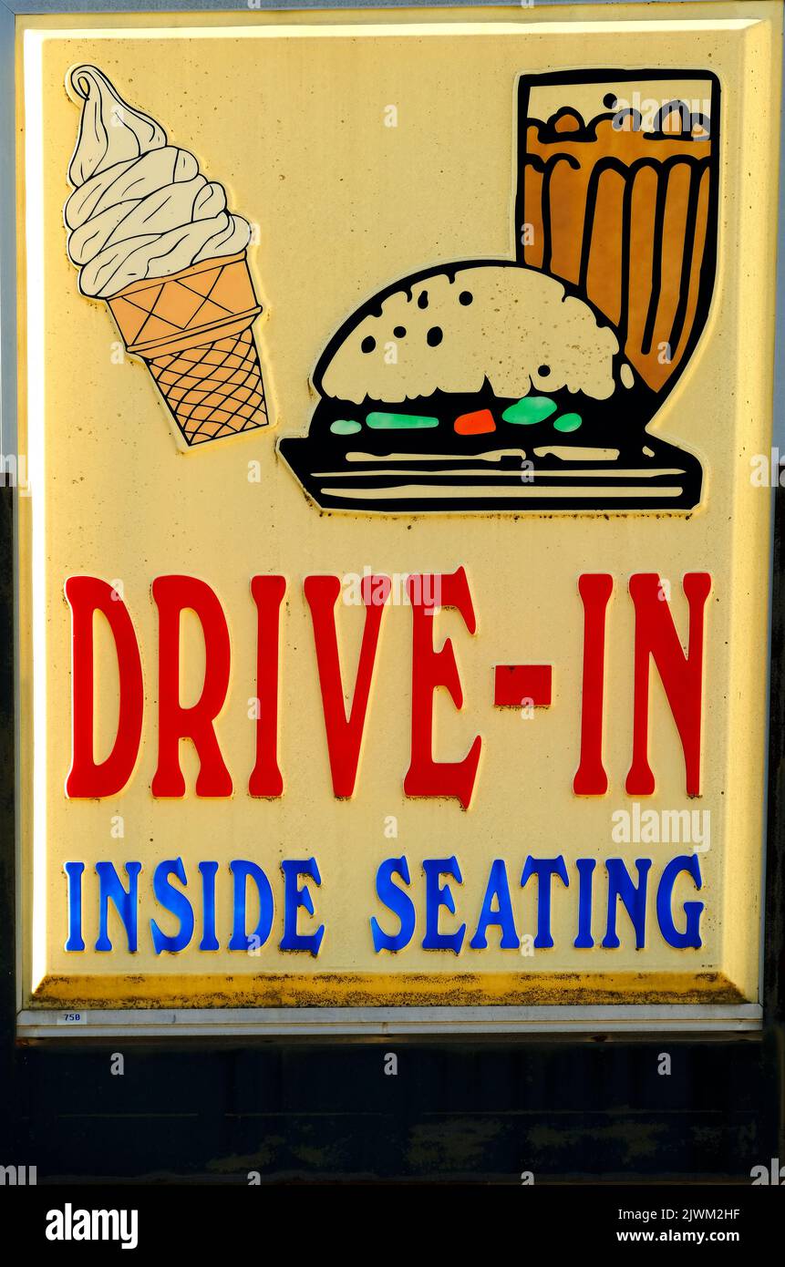 Old vintage drive in sign for food Cafe drive-in Stock Photo - Alamy