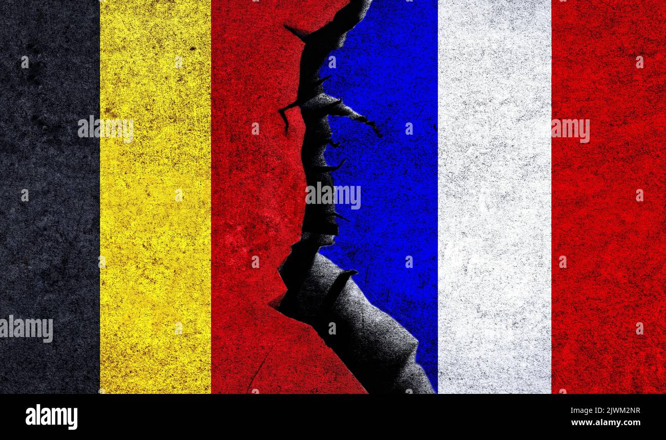 France vs Belgium flags on a wall with a crack. Belgium France ...