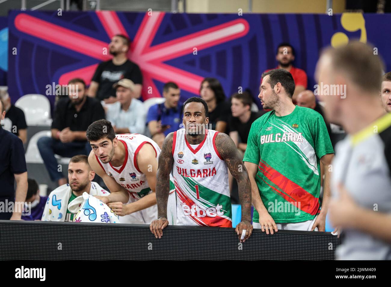 Dee Bost (C) and Emil Stoilov (L) of Bulgaria seen during Day 4 Group A ...