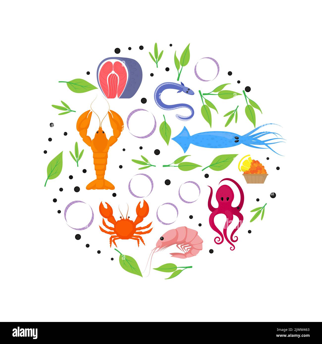 Seafood frame salmon steak Stock Vector Images - Alamy