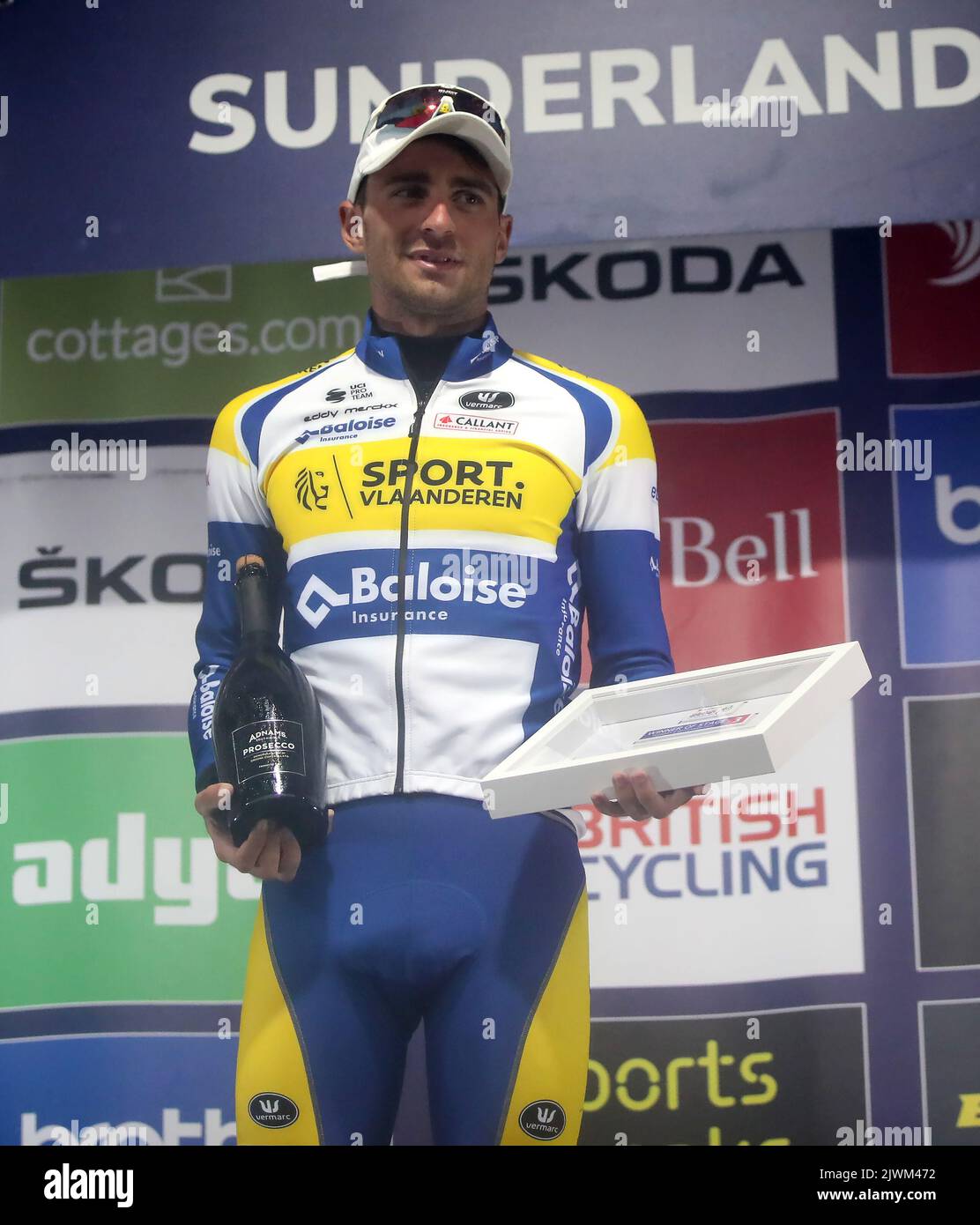 Team SVB's Kamiel Bonneu on the podium after winning stage three of the ...