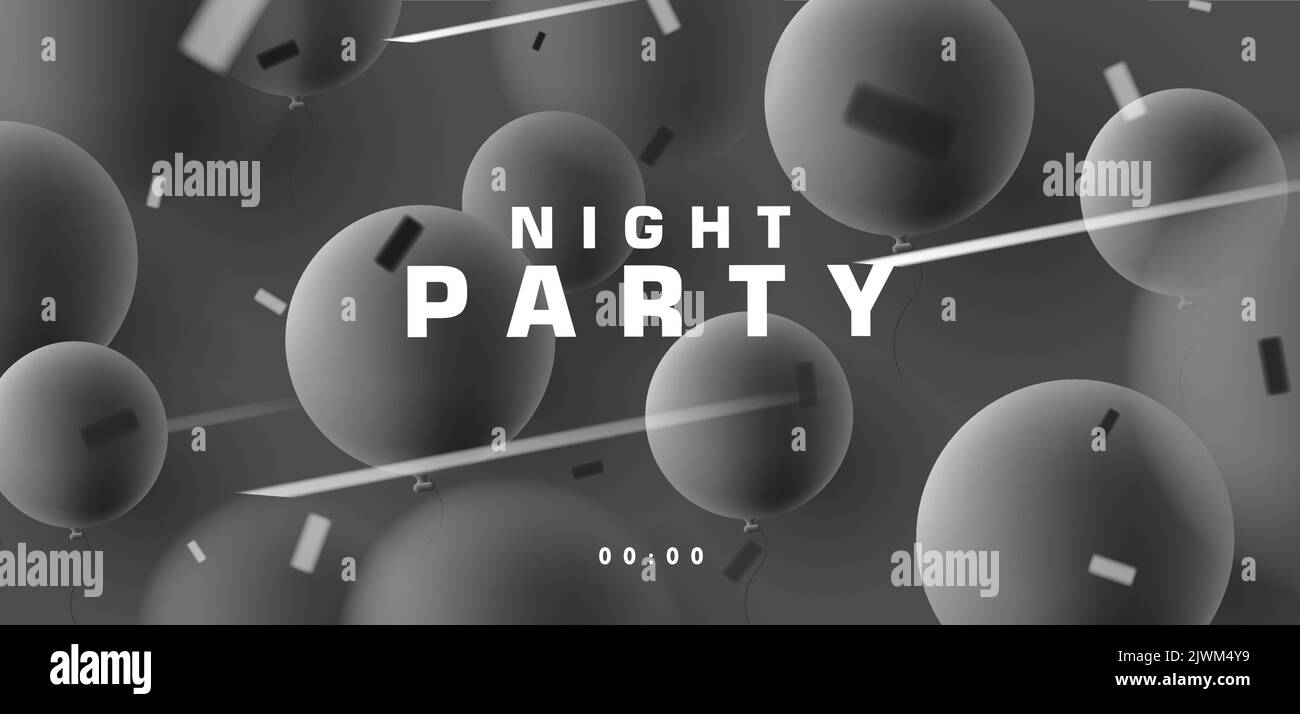 monochrome air balloons with confetti, night club party promo Stock ...