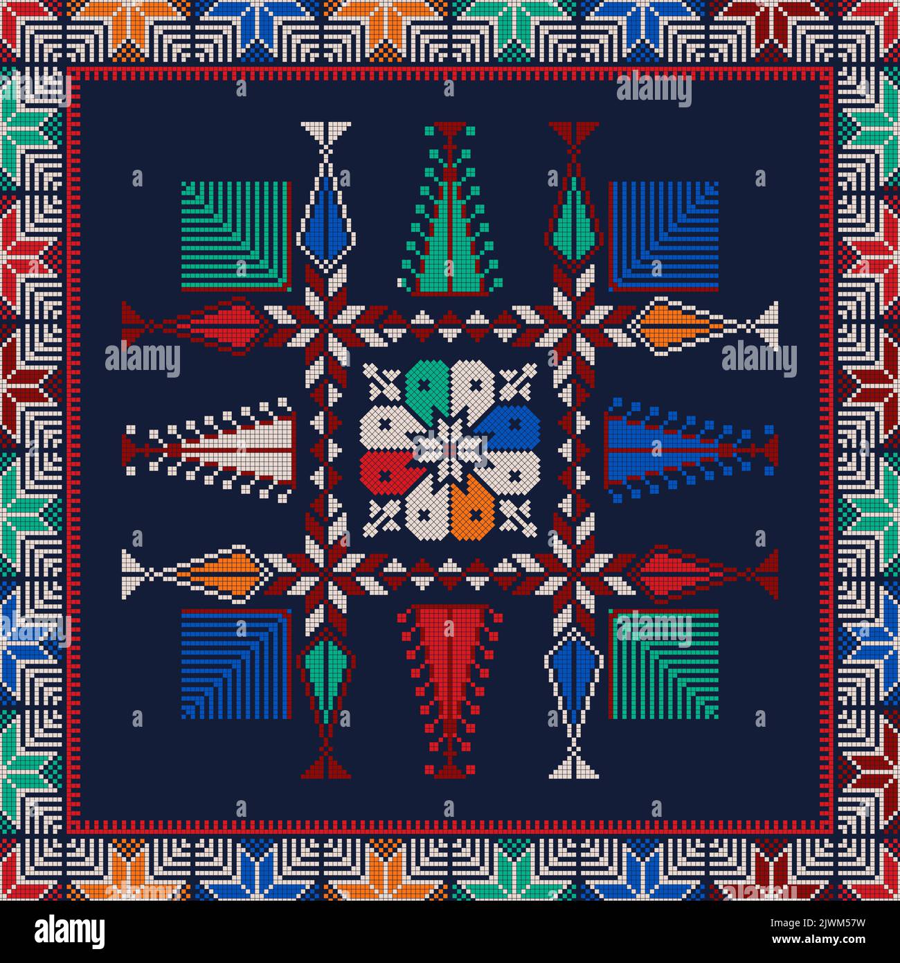 Decorative Palestinian seamless pattern in colors, traditional Tatreez ...