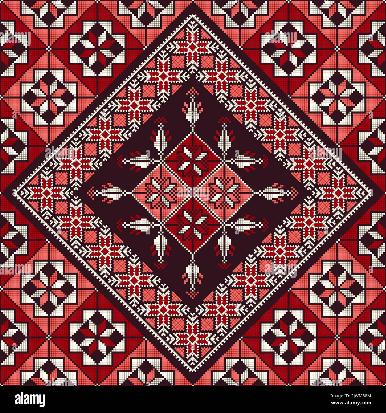 Decorative Palestinian seamless pattern in colors, traditional Tatreez ...