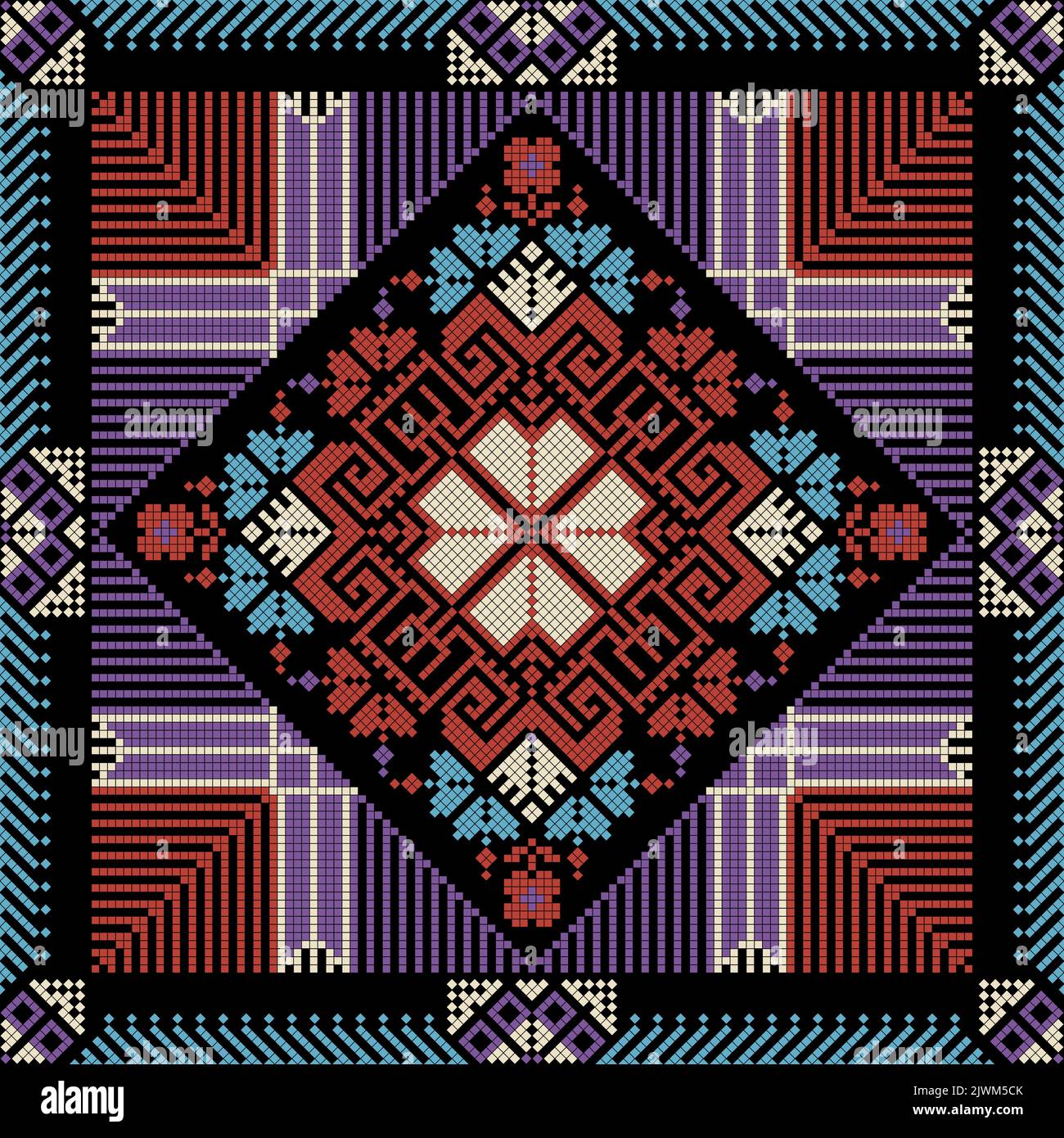 Decorative Palestinian seamless pattern in colors, traditional Tatreez ...