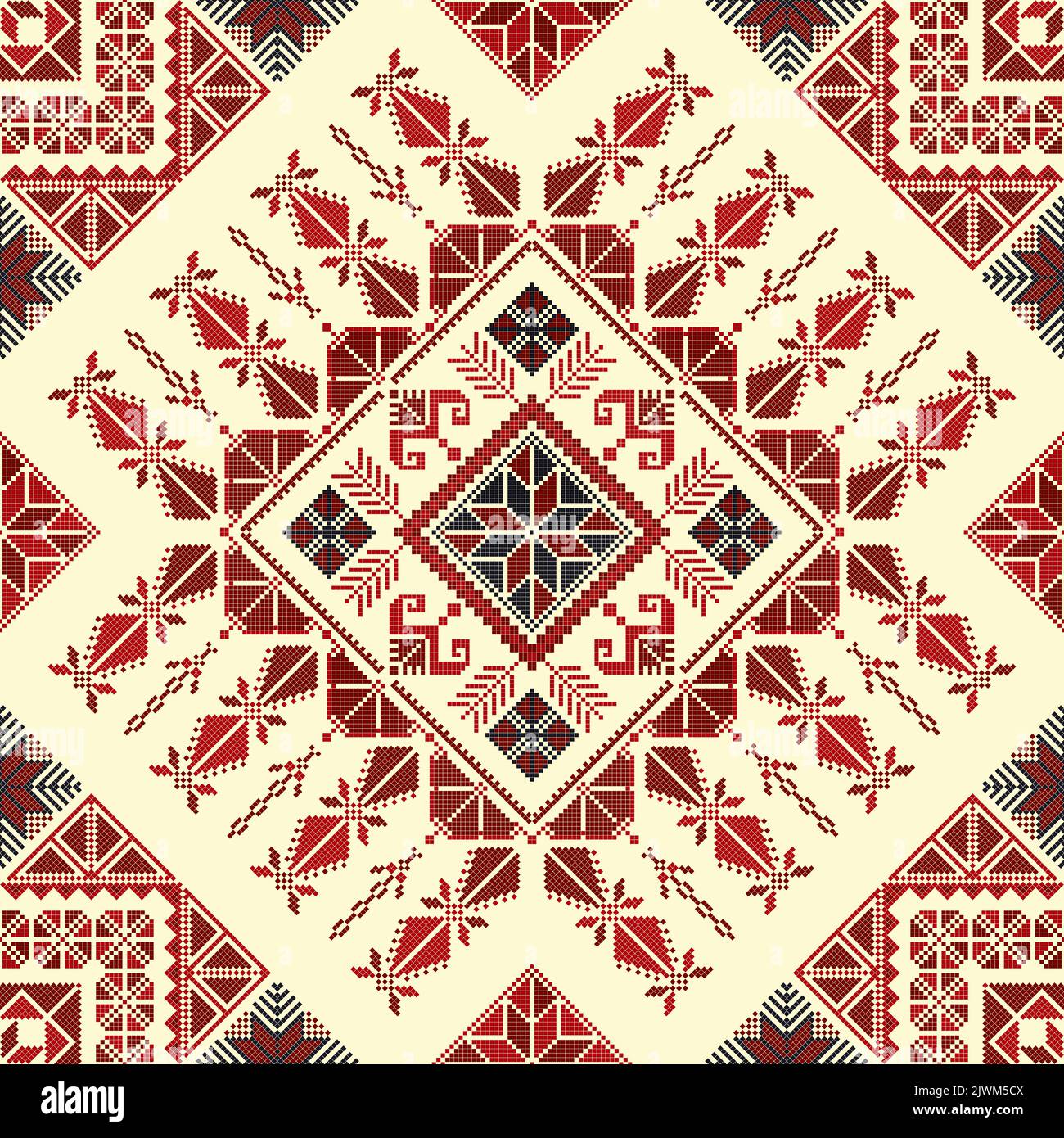 Decorative Palestinian seamless pattern in colors, traditional Tatreez ...