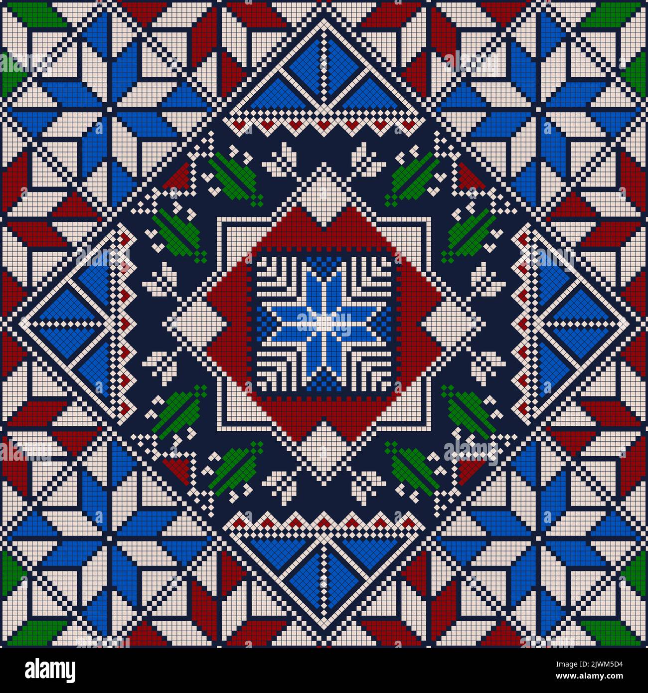 Decorative Palestinian seamless pattern in colors, traditional Tatreez ...