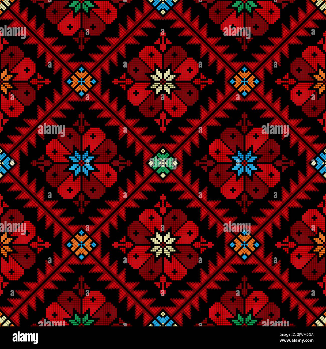 Decorative Palestinian seamless pattern in colors, traditional Tatreez ...