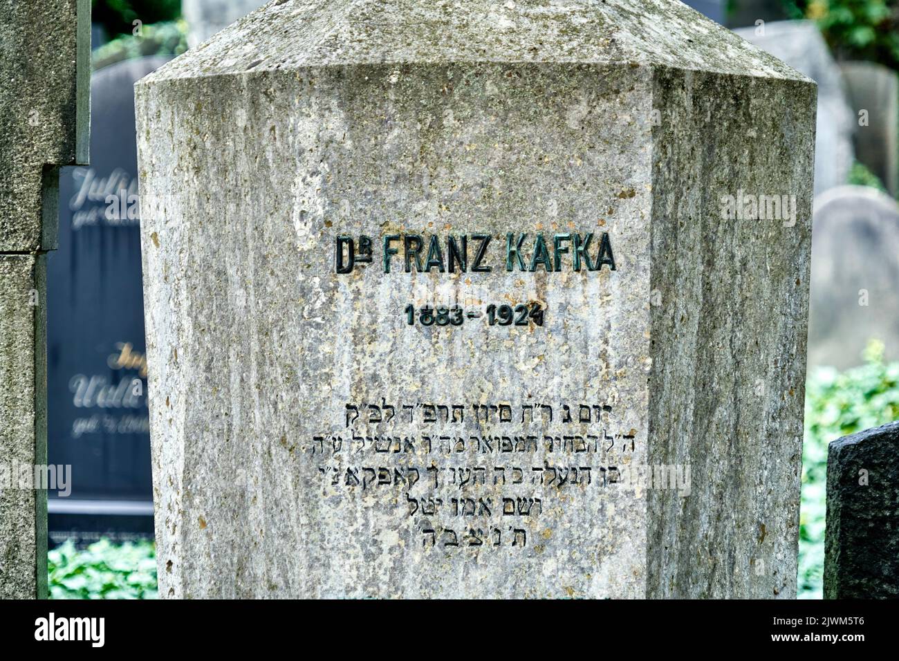 Prague, Czechia, August 30, 2022: Gravestone of the writer Franz Kafka ...
