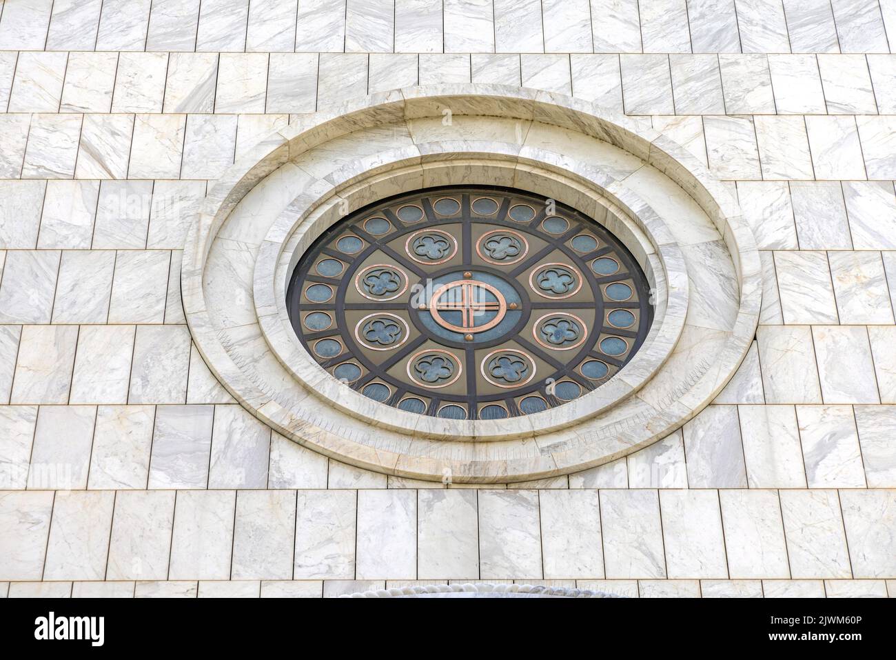 Round Window at White Marble Serbian Orthodox Church Stock Photo - Alamy