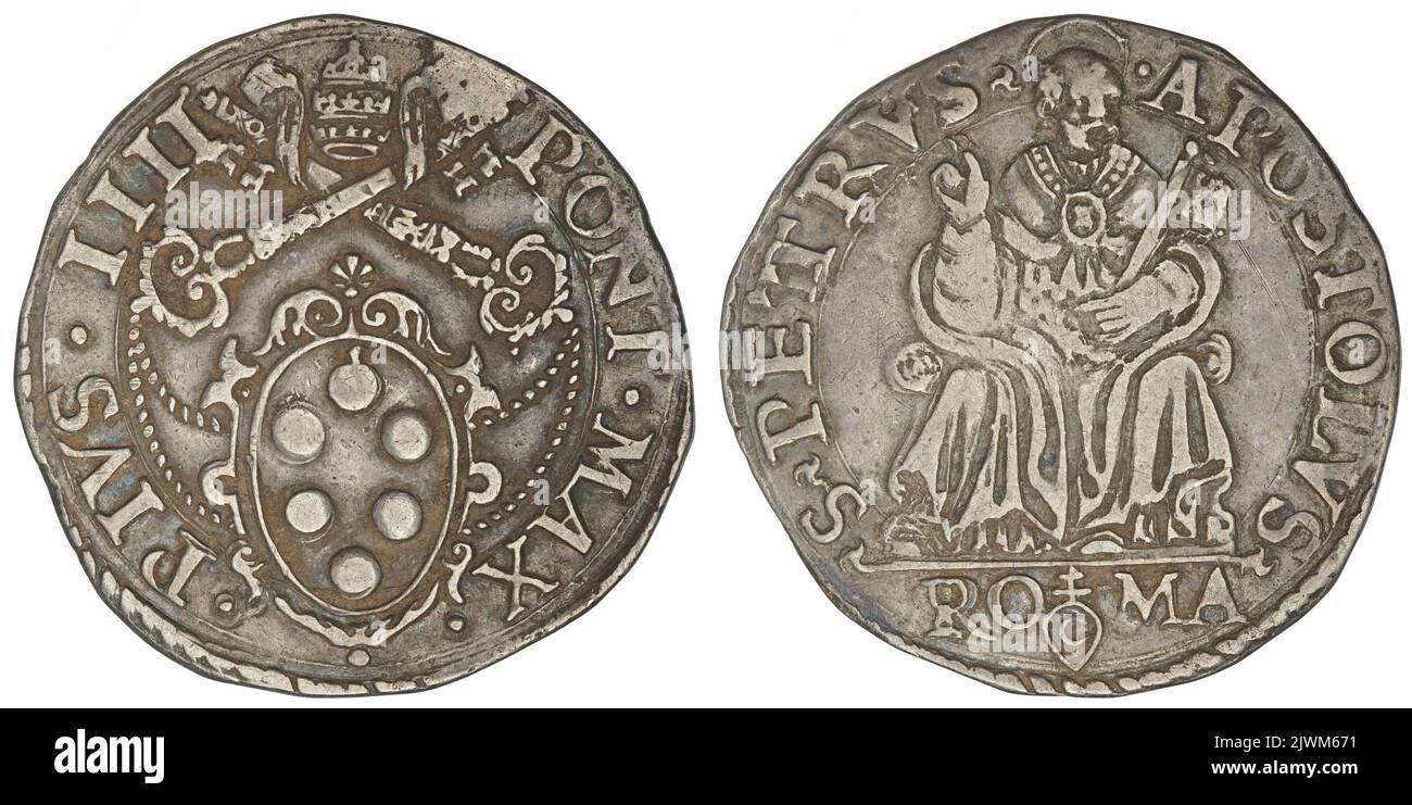 testone. Pius IV (papież ; 1559-1565), ruler, Państwo Kościelne, issuer ...