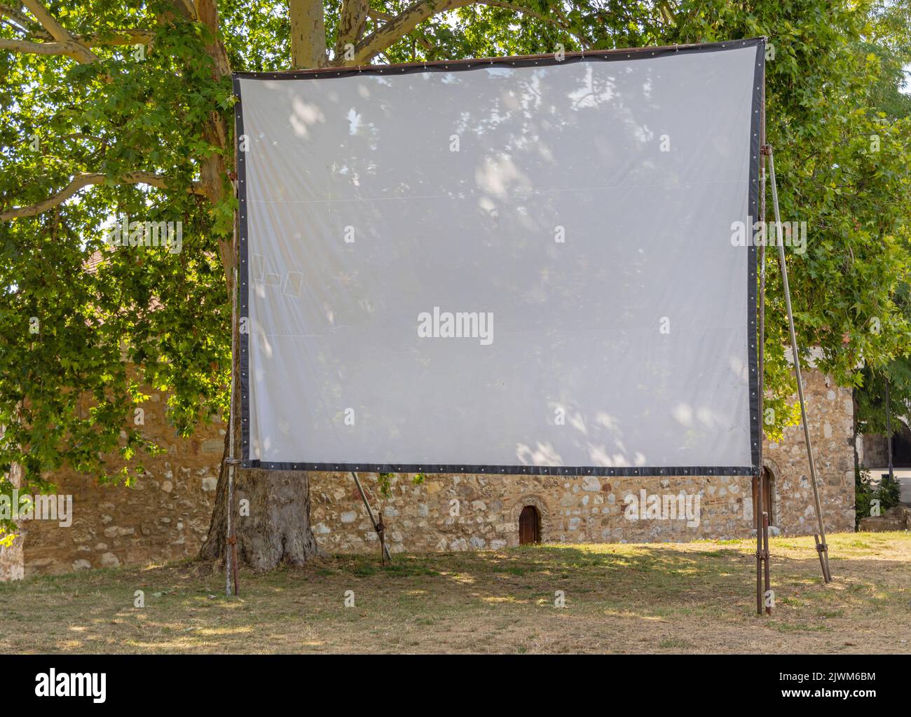 Projector Screen Canvas in Shade Wood Park Summer Day Copy Space Stock ...