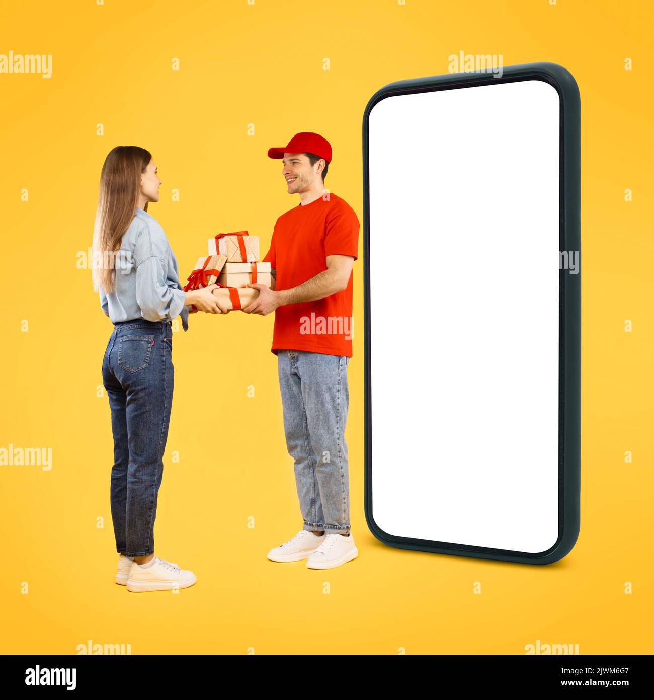 Young courier parcel near hi-res stock photography and images - Alamy