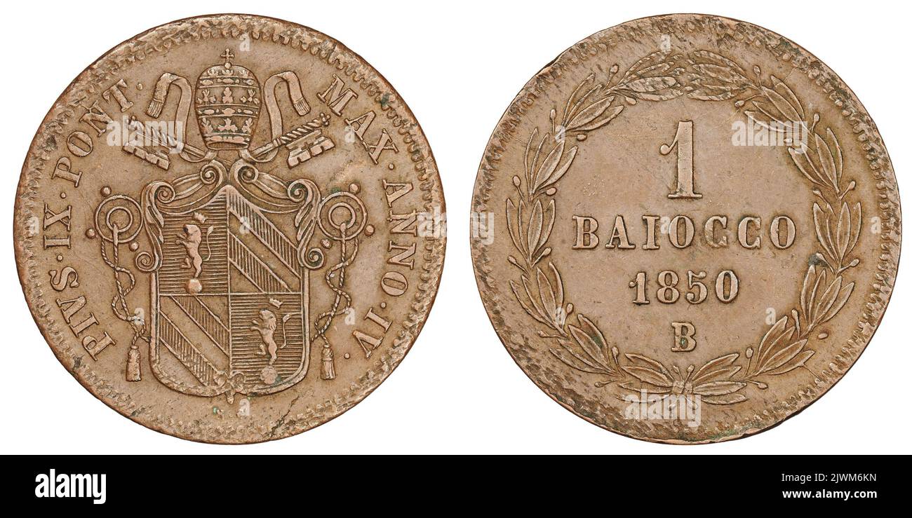 1 baiocco. Pius IX (papież ; 1846-1878), ruler, Państwo Kościelne ...