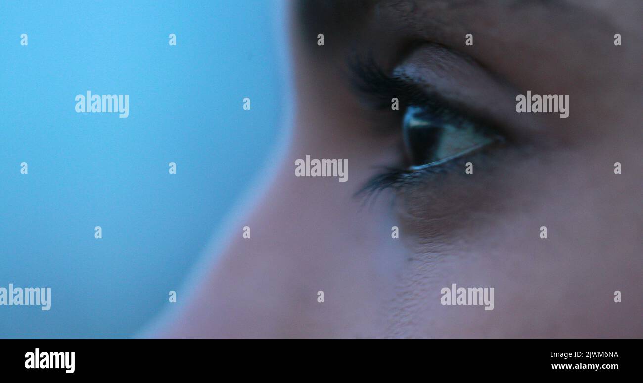 Closeup of woman eyes looking to distance, contemplative african woman ...