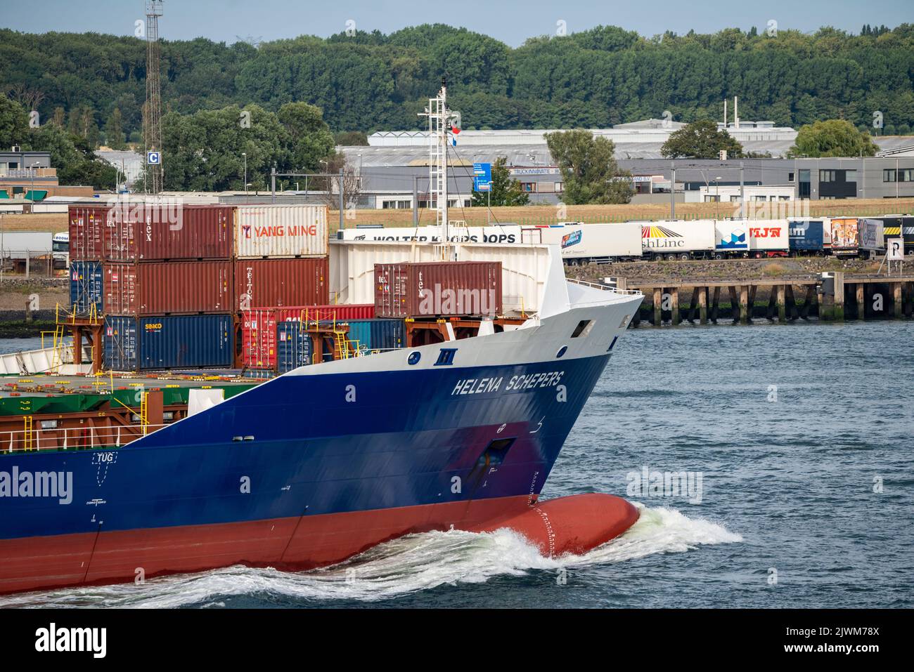 Shipping traffic on the Maas, height Hoek van Holland, freighter Helena ...