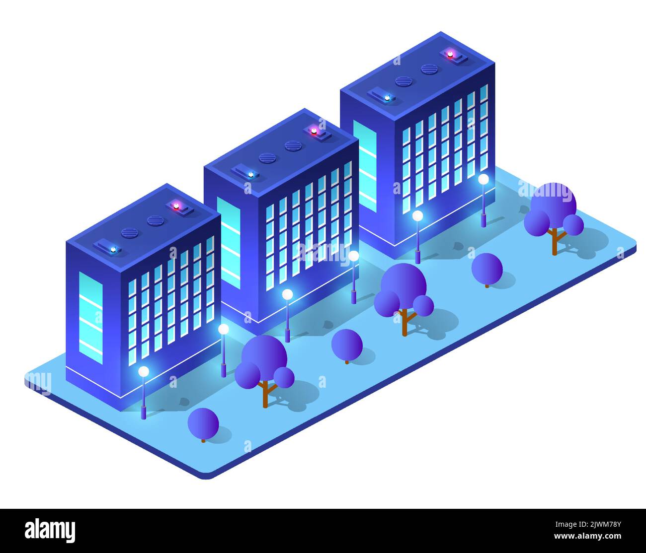 Night isometric smart blue ultraviolet city 3D illustration Stock ...