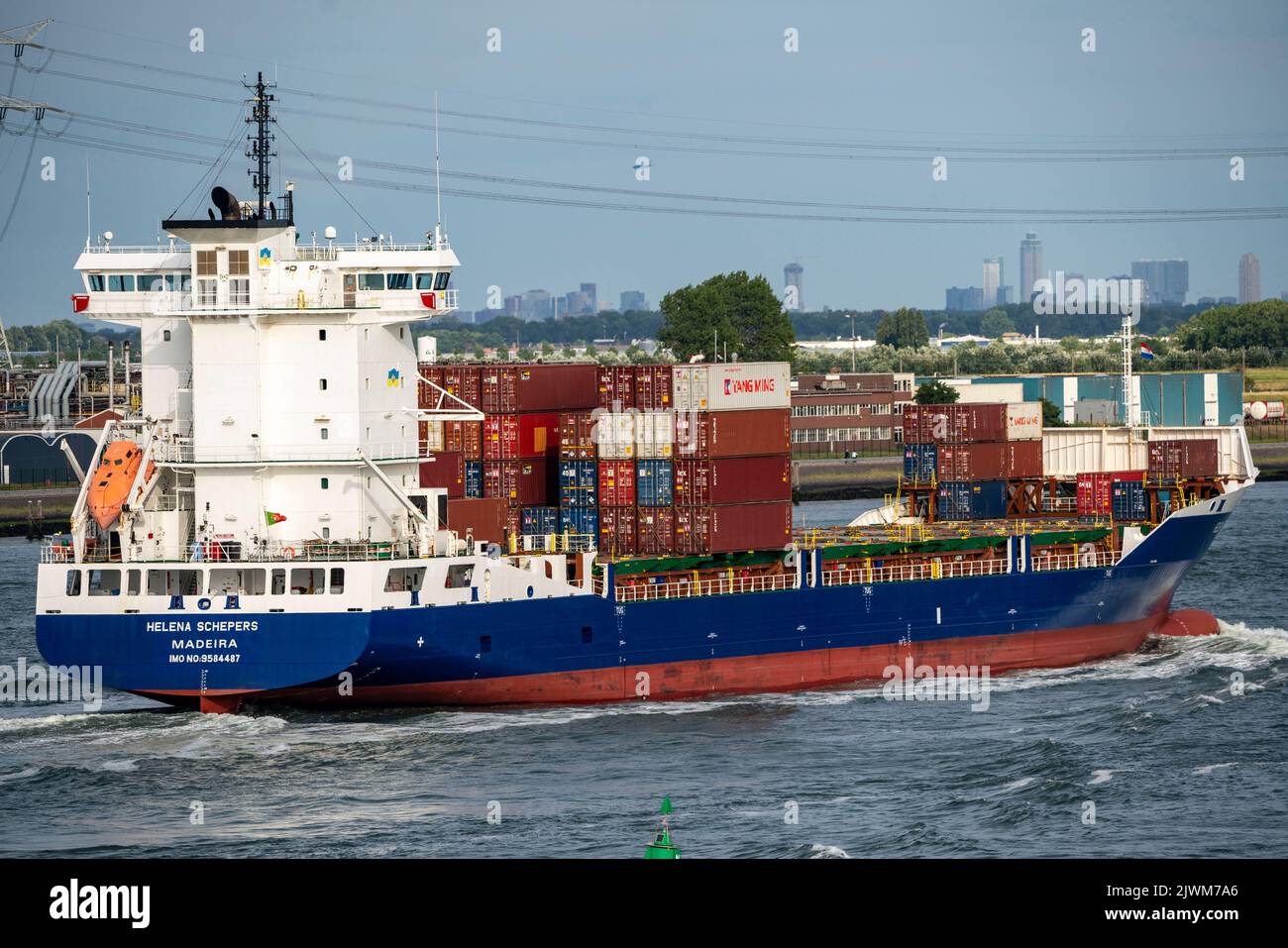 Shipping traffic on the Maas, height Hoek van Holland, freighter Helena ...