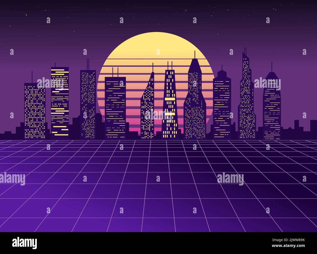 Sci-fi cyber city virtual reality 1980s style. Vaporwave or synthwave ...