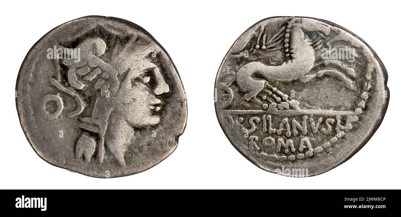 denarius. Iunius Silanus, D. (fl. 91 a.C), monetary officer, Republika ...