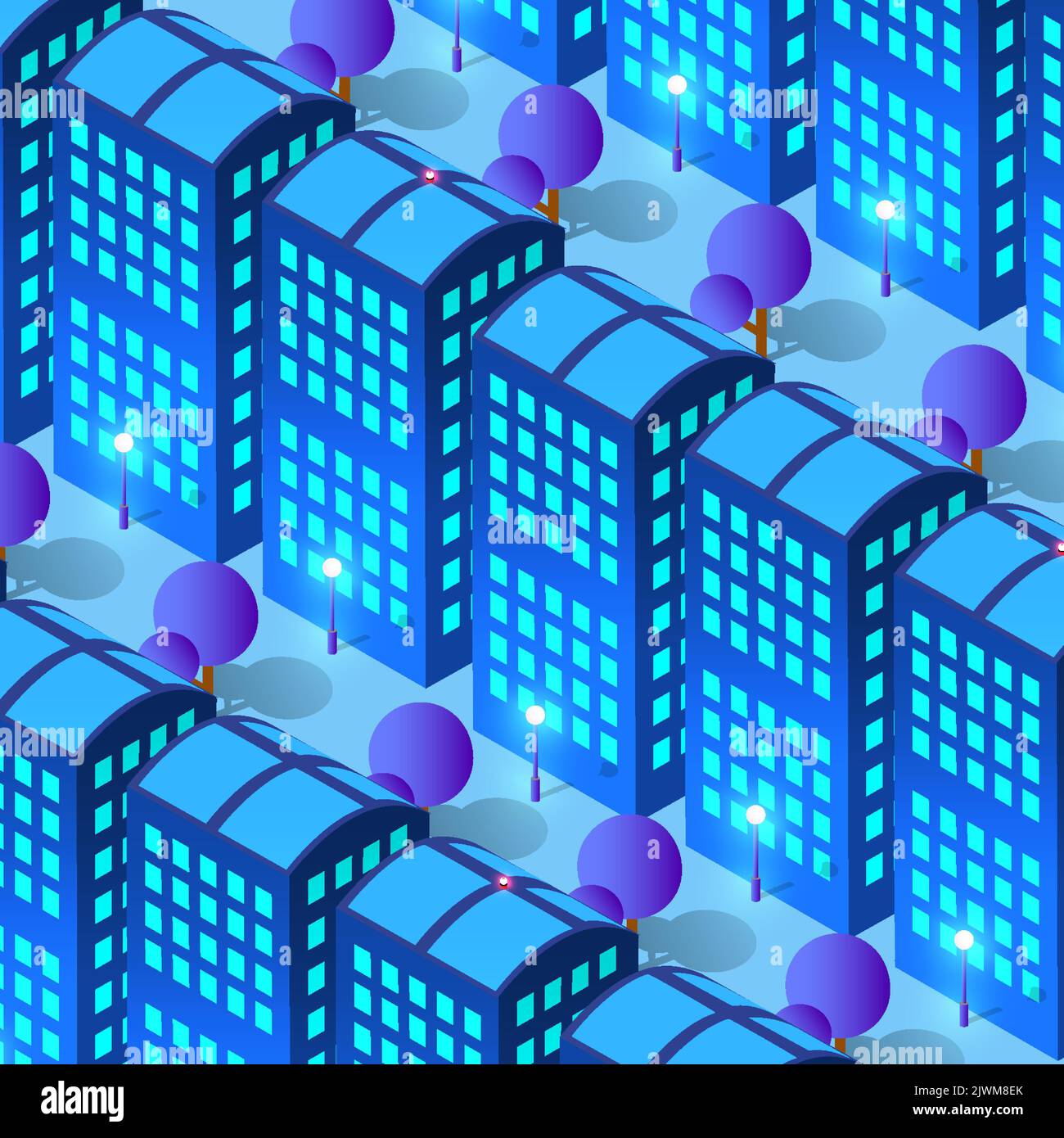 Night isometric smart blue ultraviolet city background 3D illustration ...