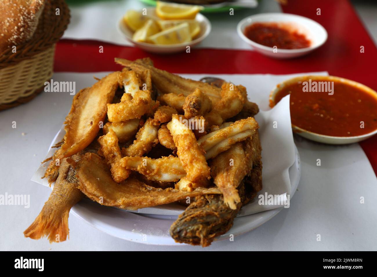 Mixed fried fish. Moroccan food. Cuisine of Morocco Stock Photo - Alamy