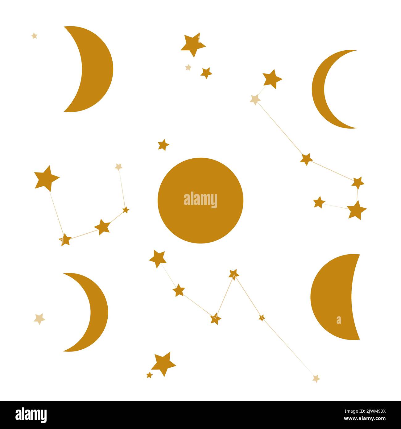 Abstract moon phases illustration. Mid century lunar minimalist art ...