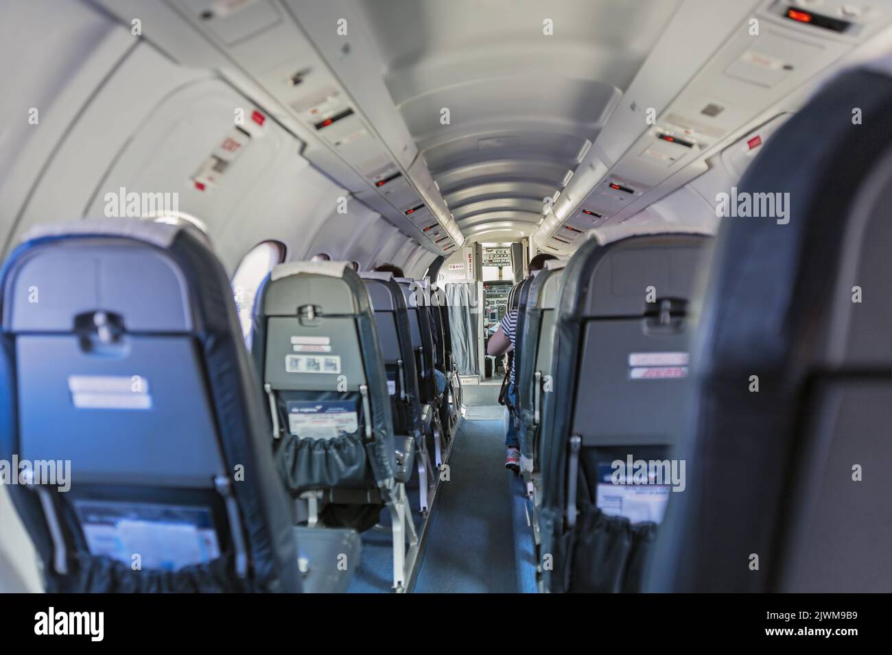 Cabin of the one of Sky Express aircrafts at Corfu International ...