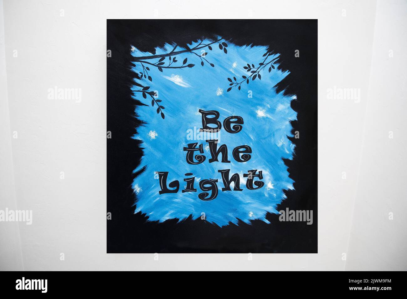 Artwork with a Christian theme decorates a stairwell in a church in ...