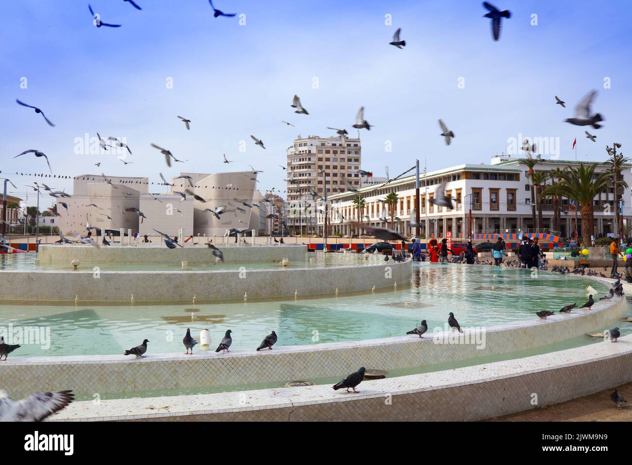 CASABLANCA, MOROCCO - FEBRUARY 22, 2022: People visit Mohammed V Square ...