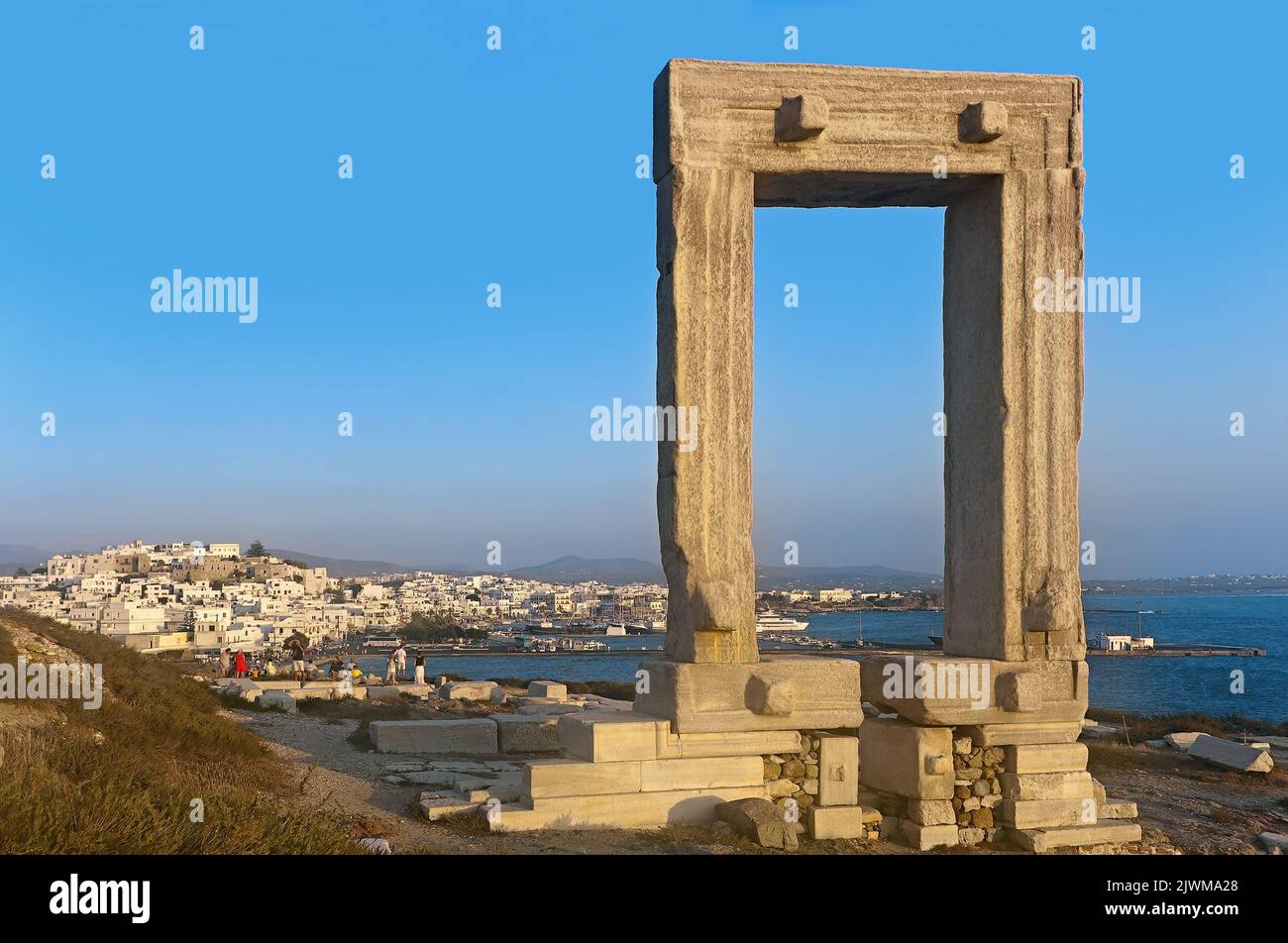 Portara gate (Gate of the Apollo Temple) at sunset, Naxos, Greece Stock ...