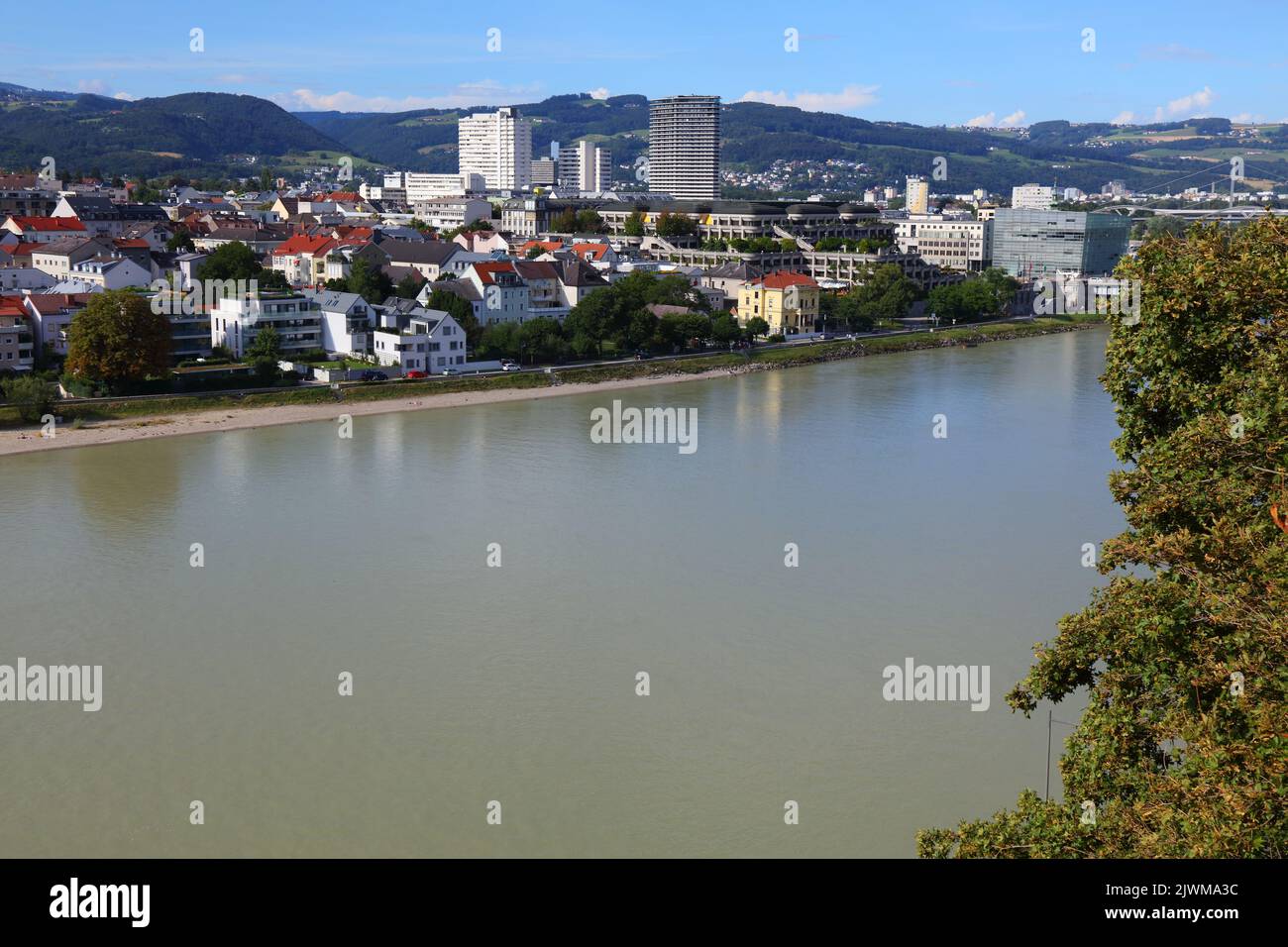 Linz city view in Austria. Danube river city skyline Stock Photo - Alamy