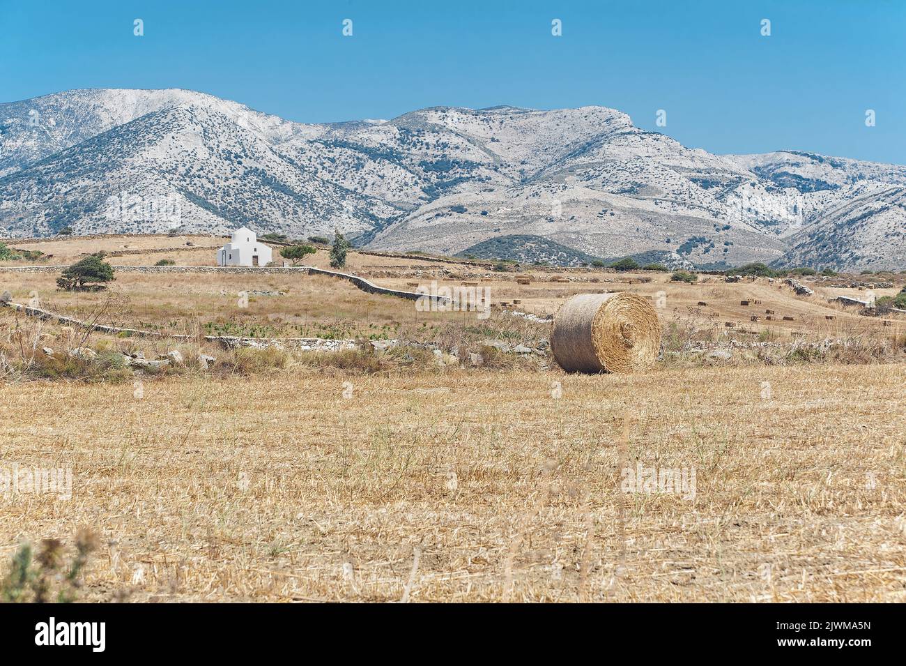 Hay bale countryside landscape of Naxos island of Greece Stock Photo ...