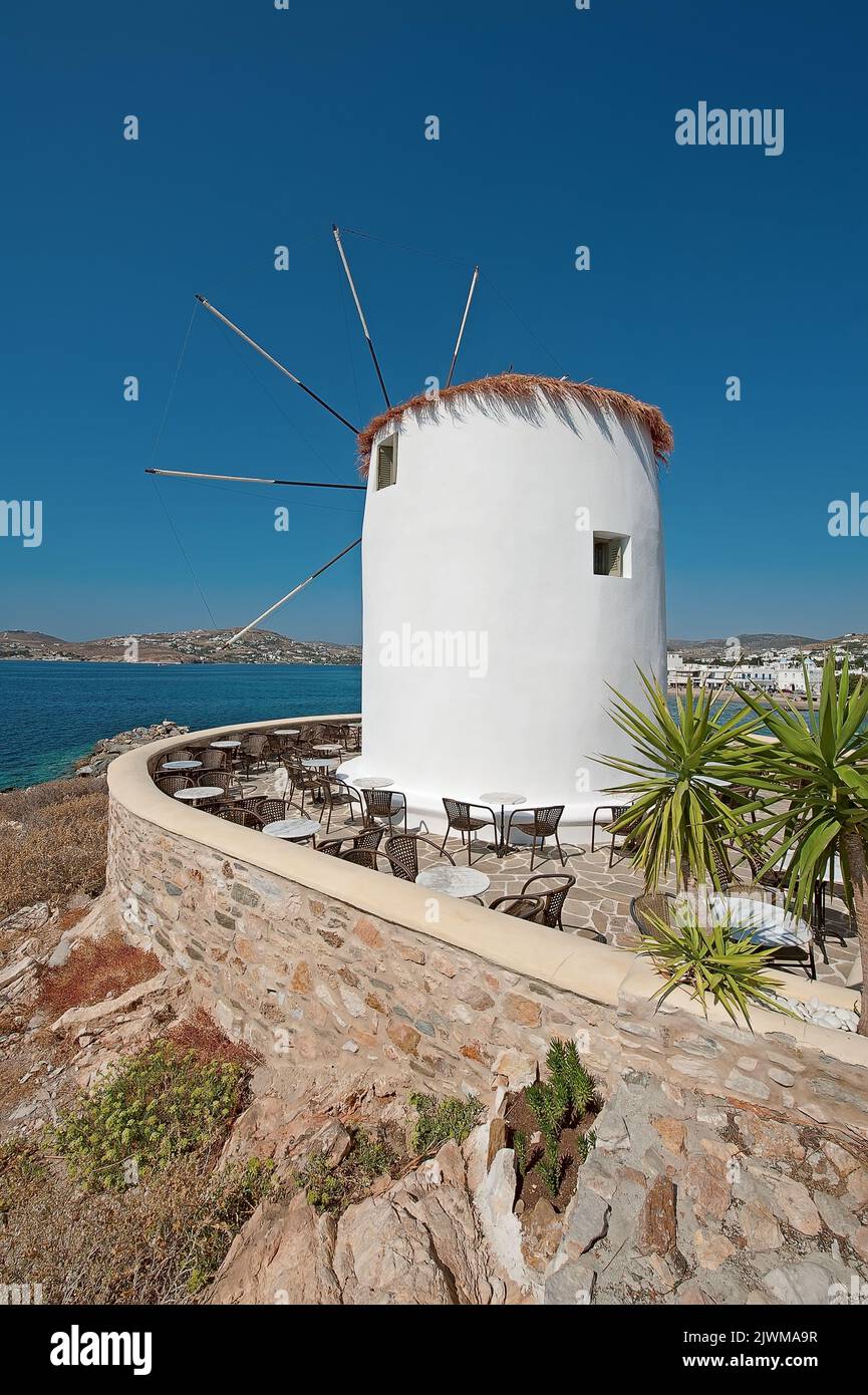 A windmill at the Parikia town, Paros island, Greece Stock Photo - Alamy