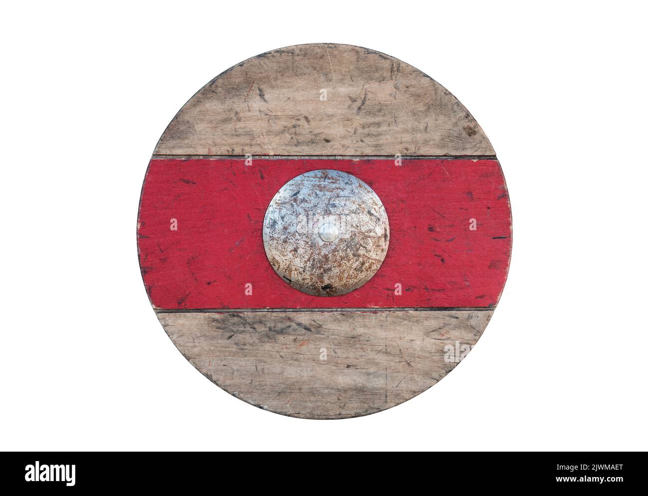Old wooden round shield isolated on white background Stock Photo - Alamy