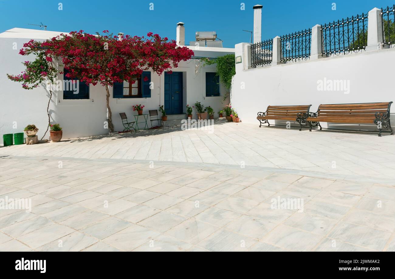 The street of Lefkes village, Paros island, Greece Stock Photo - Alamy