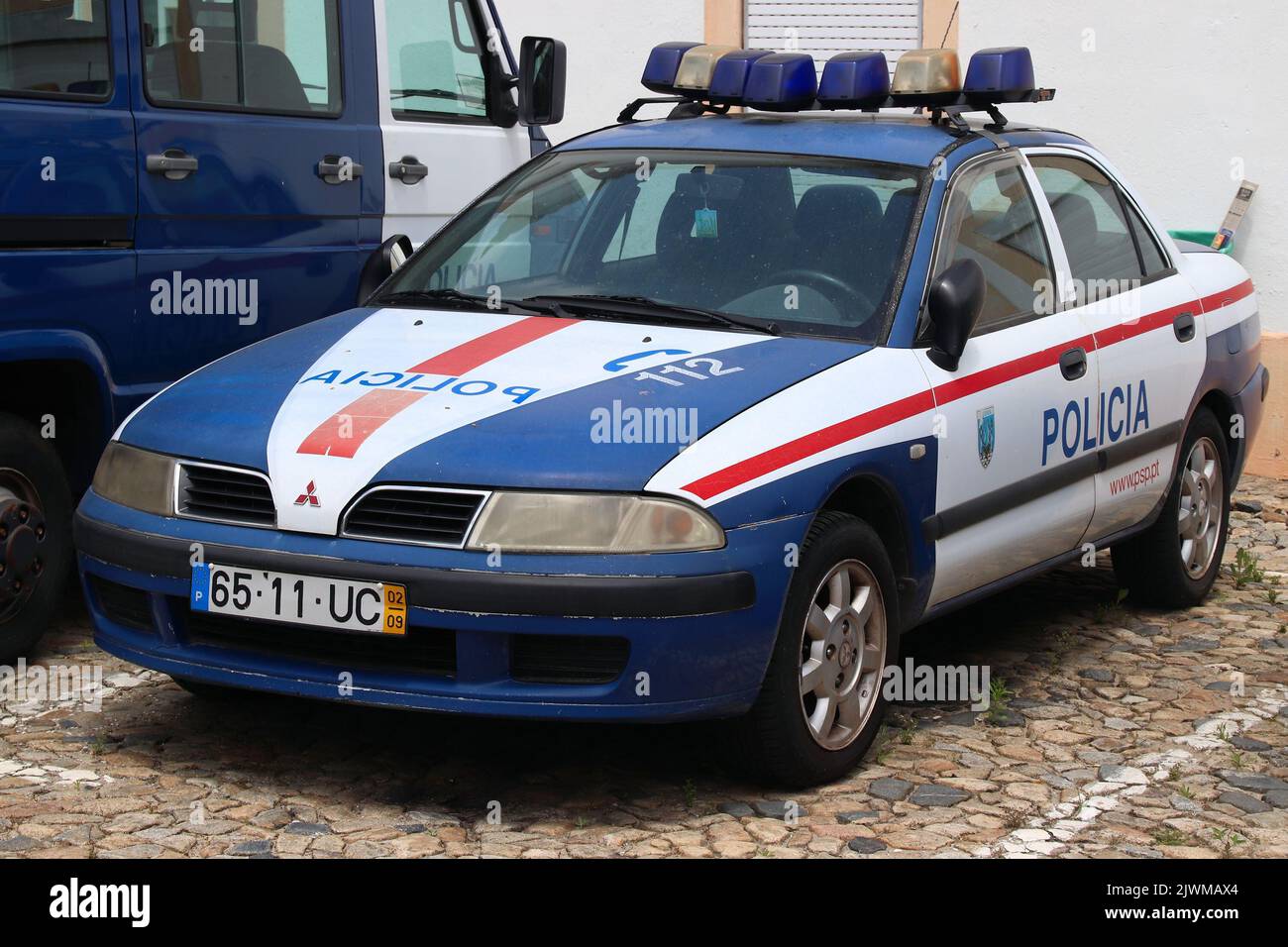 EVORA, PORTUGAL - JUNE 3, 2018: Mitsubishi car of Portugal Police. The ...