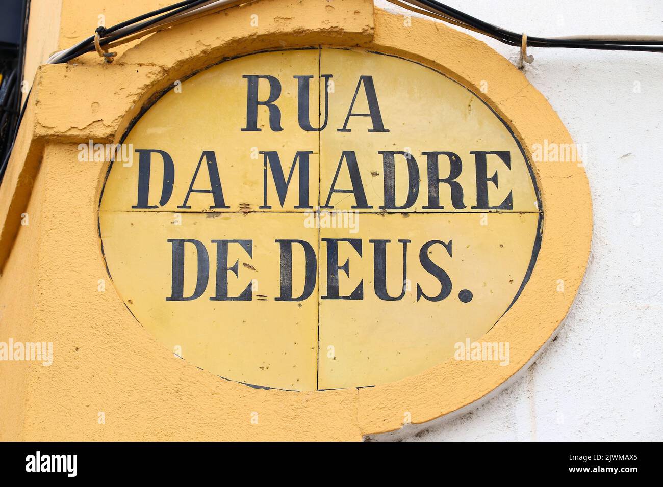 Evora architecture detail in Portugal. Street sign with street name ...