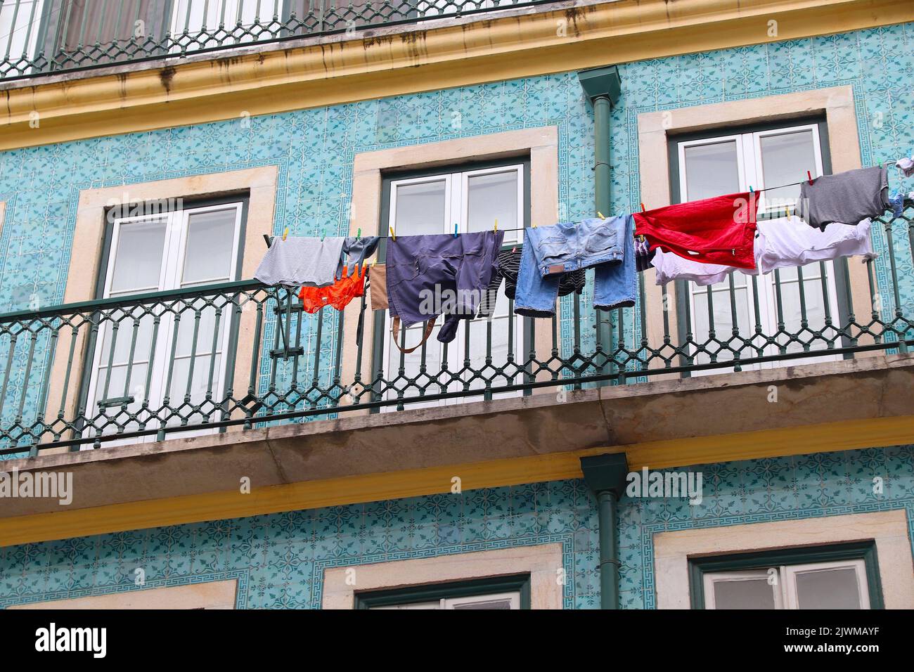 Lisbon city, Portugal. Mouraria district view with drying laundry Stock ...