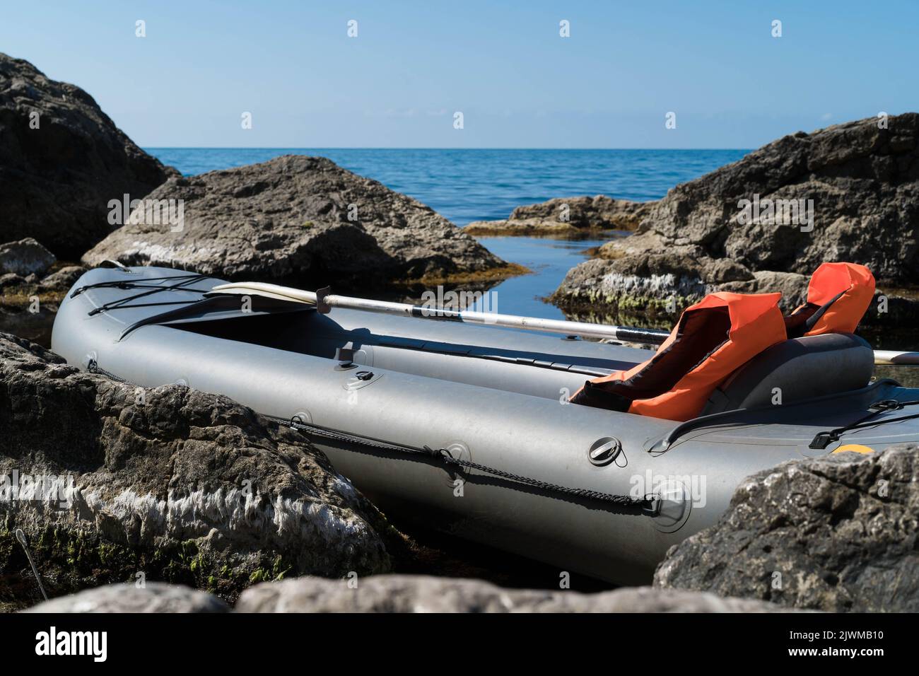 Travel, rafting on an inflatable rubber boat on the river. Active ...