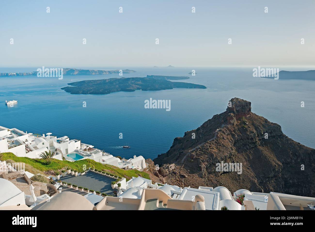 The beautiful caldera and Skaros rock view from Imerovigli terrace at ...