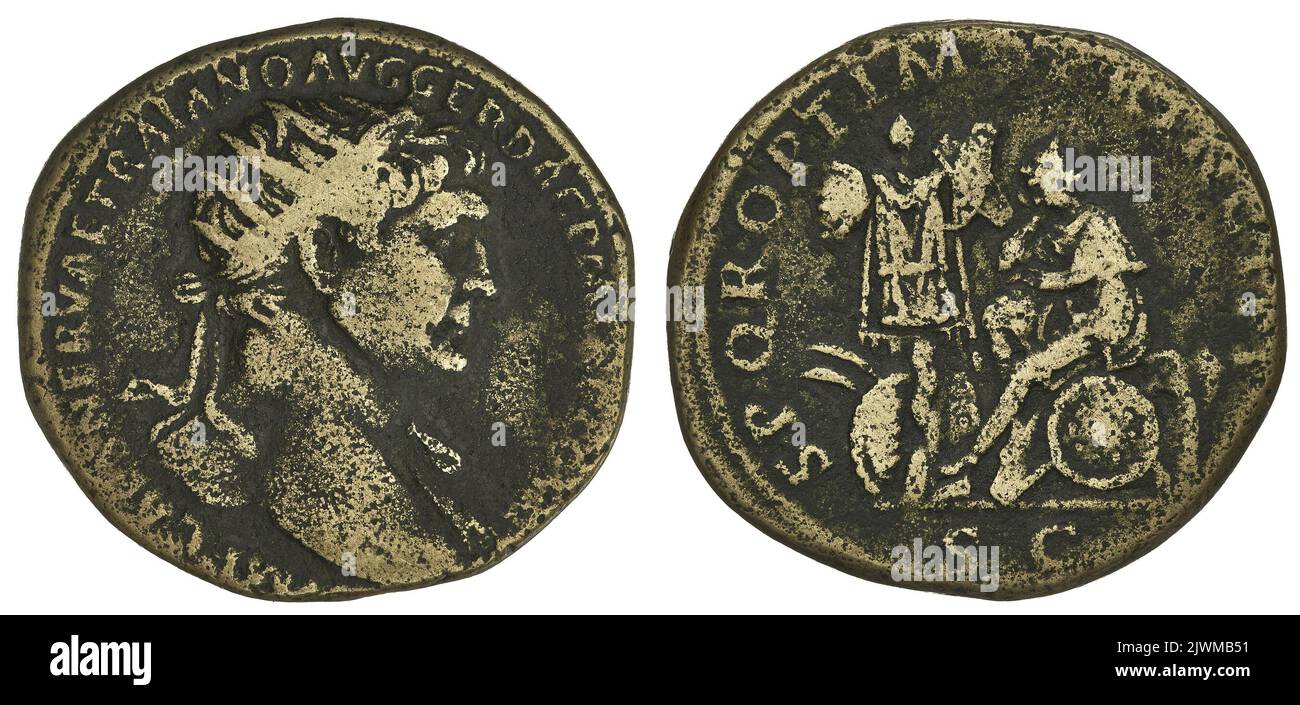 dupondius. Trajan (cesarz rzymski ; 98-117), emperor Stock Photo - Alamy