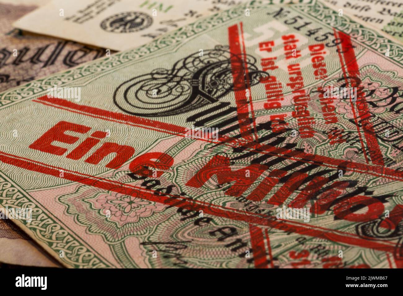 Close-up of a historical banknote at the time of hyperinflation in 1923 ...