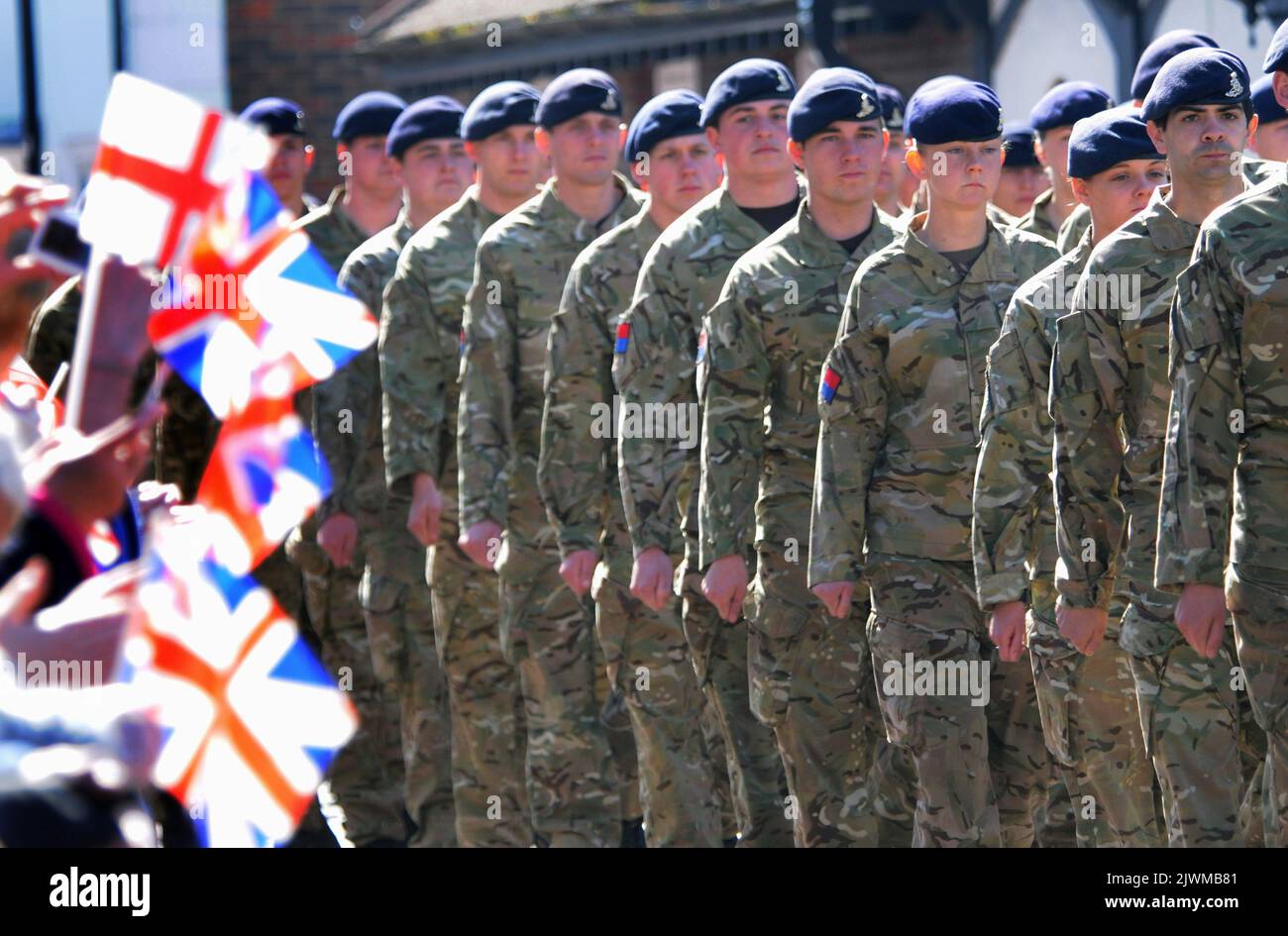 ST. GEORGES DAY PARADE AT EMSWORTH, WEST SUSSEX WHERE SOLDIERS FROM 47 ...