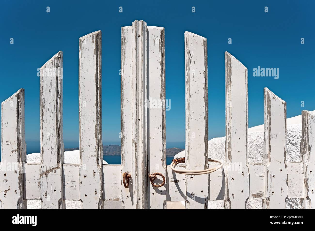 Traditional wooden gate on the greek island of santorini Stock Photo ...