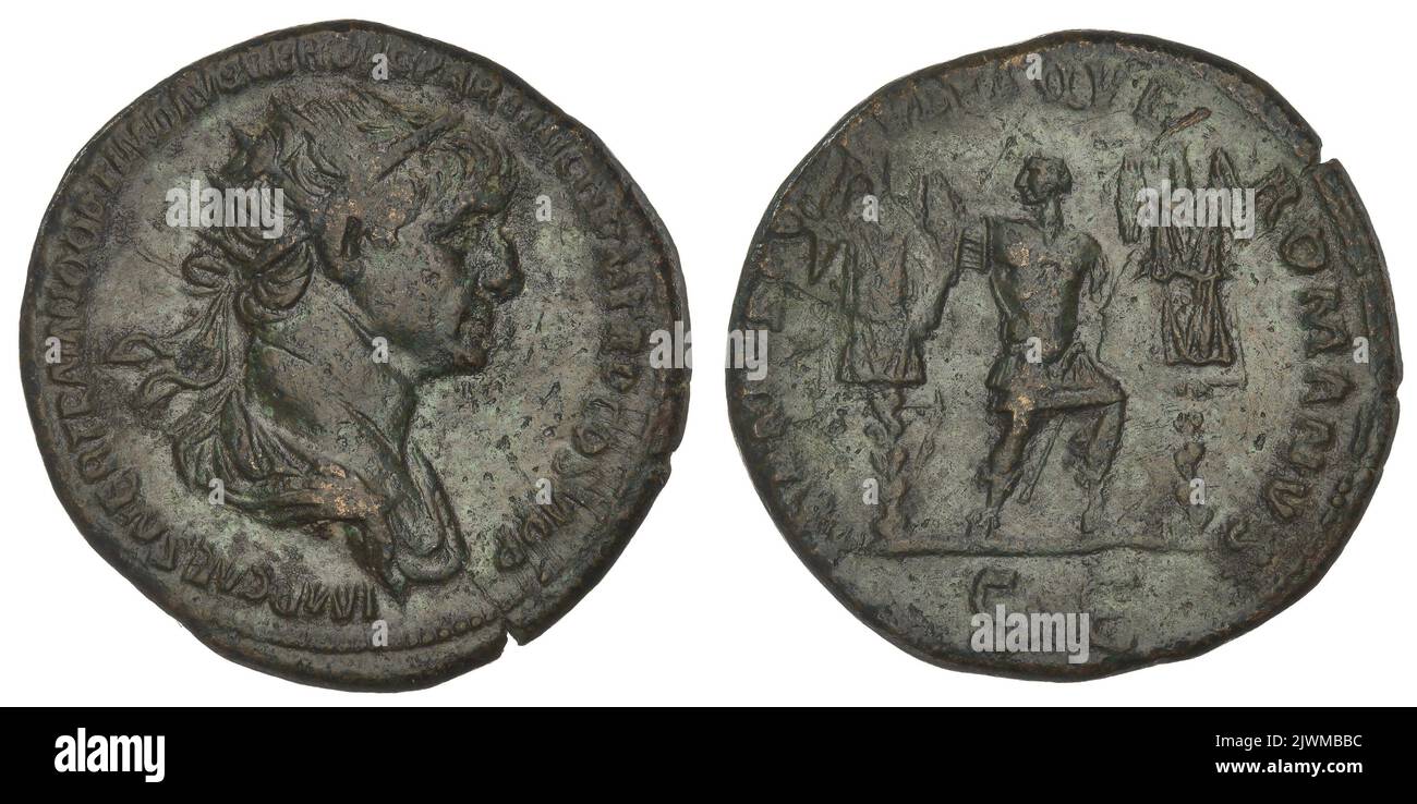 dupondius. Trajan (cesarz rzymski ; 98-117), emperor Stock Photo - Alamy